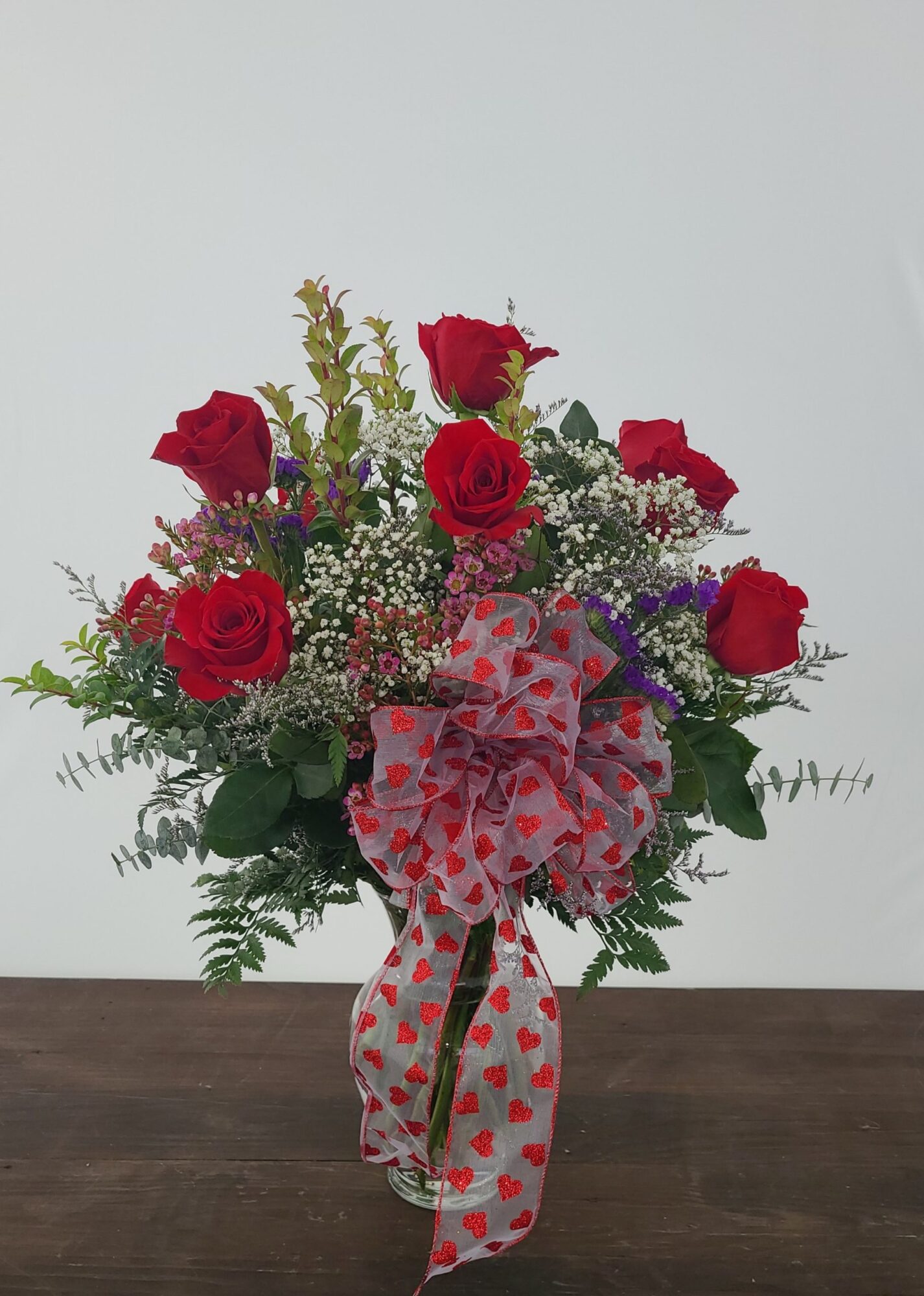 #9 Valentine Arrangement One dozen Red Roses in a Vase - Dees' Nursery
